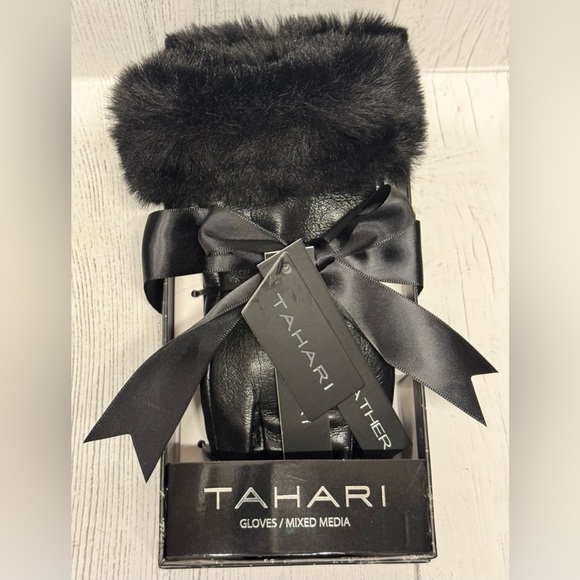Tahari | Accessories | Tahari Vegan Leather Gloves With Black Faux Fur ...